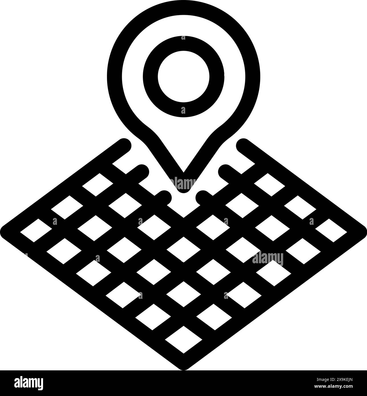 Black and white vector illustration of a location pin on a structured ...