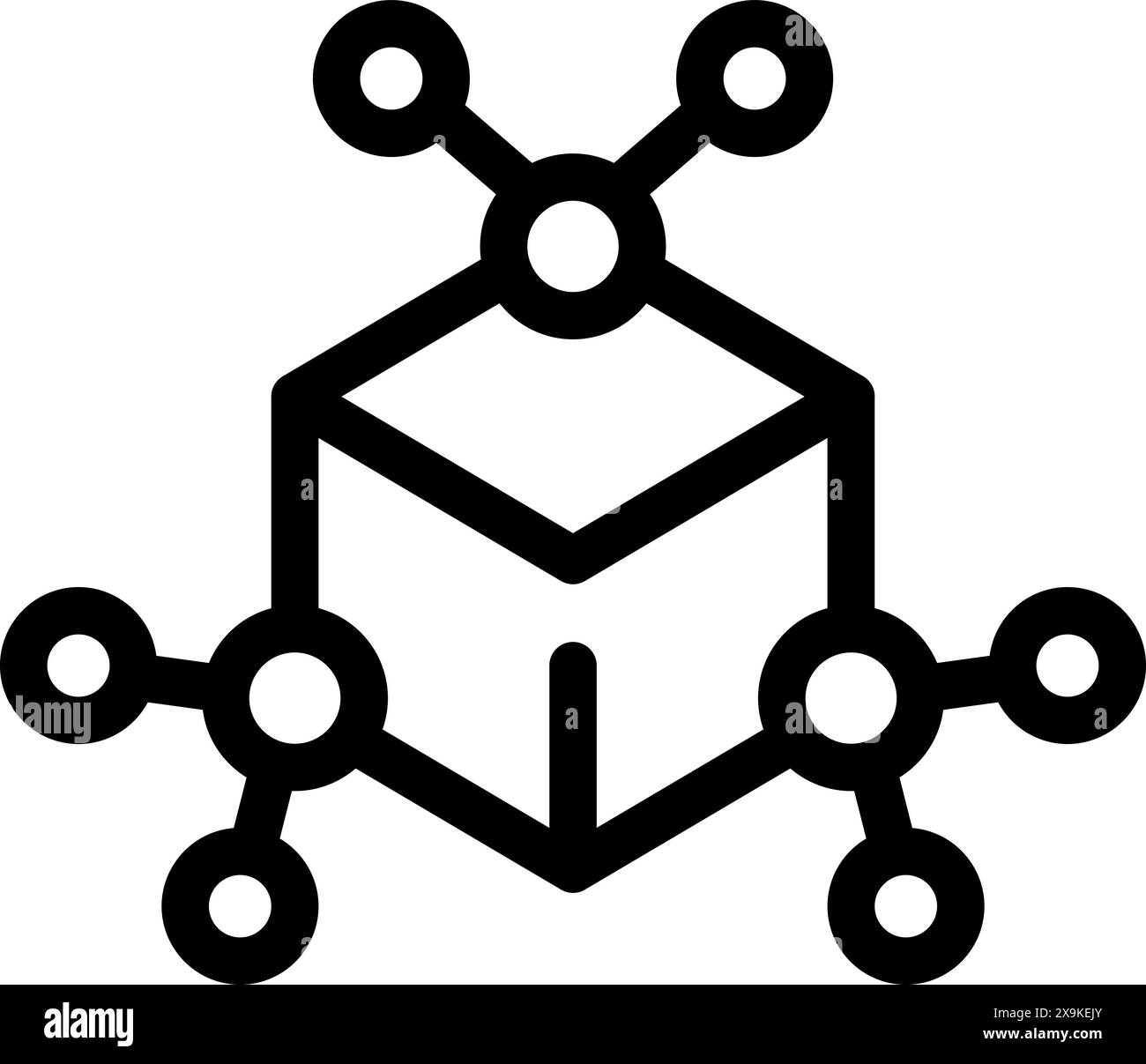 Vector Icon Of A 3d Cube Linked With Network Nodes Representing