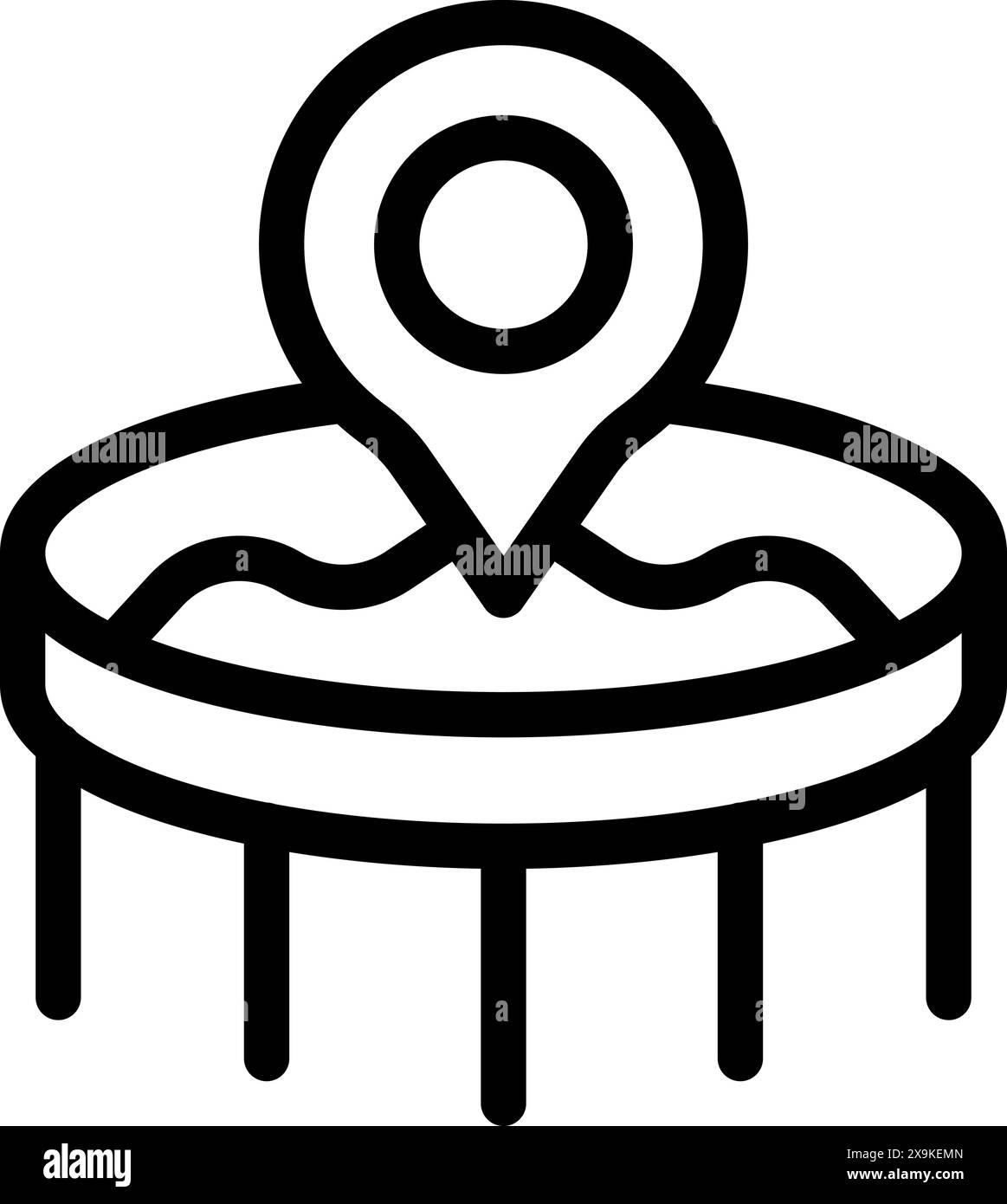 Black and white line art of a map with a location pin, symbolizing ...