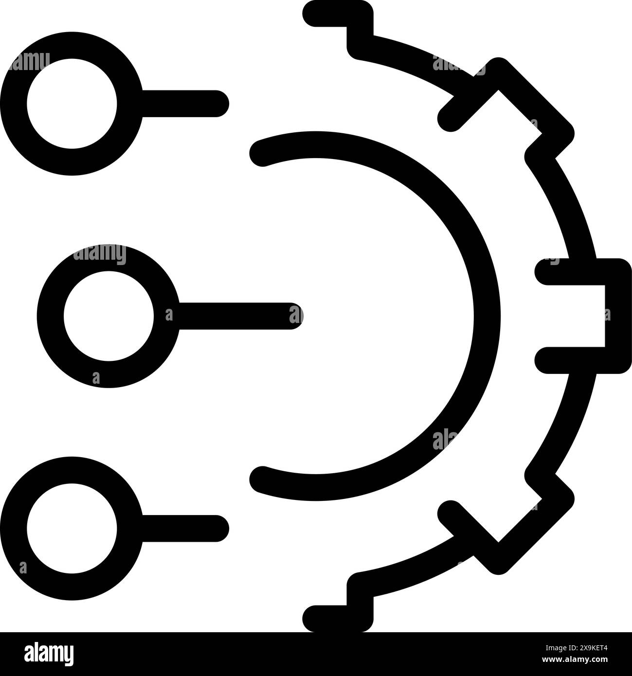 Simplistic line art illustration of a gear with circuit connections ...