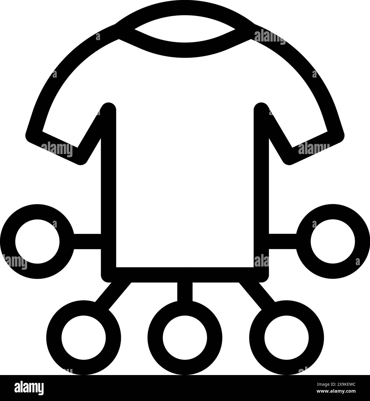 Simple line art vector of a tshirt connected to network nodes ...