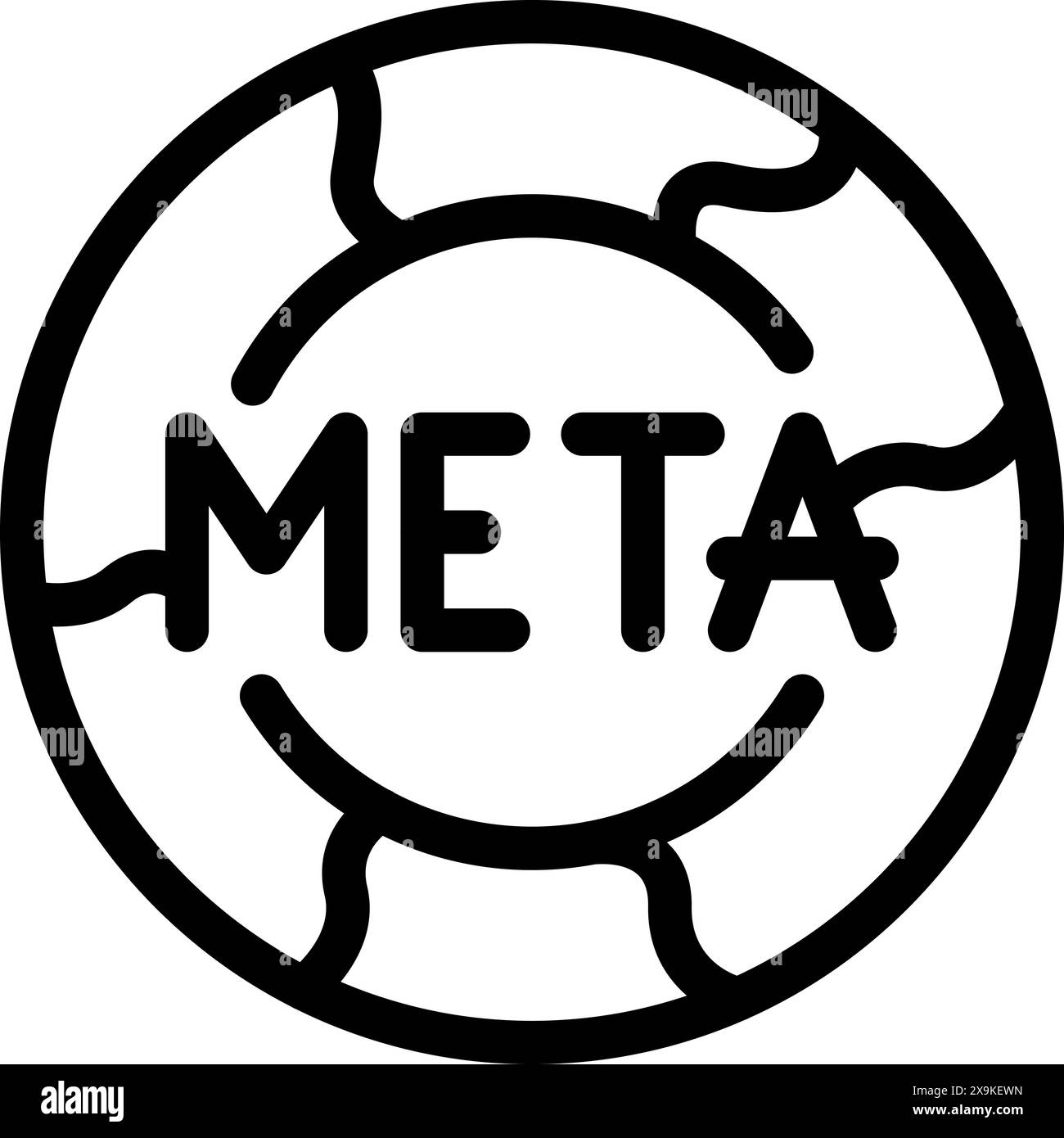 Black and white illustration of a smiling globe with the text meta ...