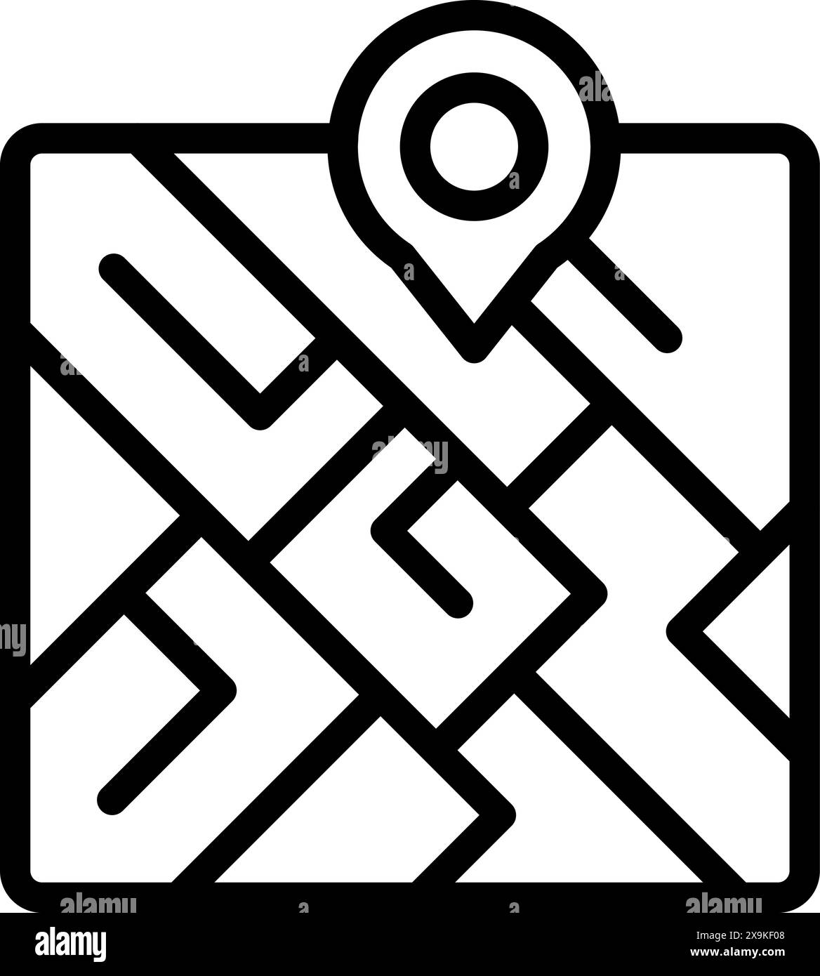 Black outline vector icon of a stylized map with a location pin ...