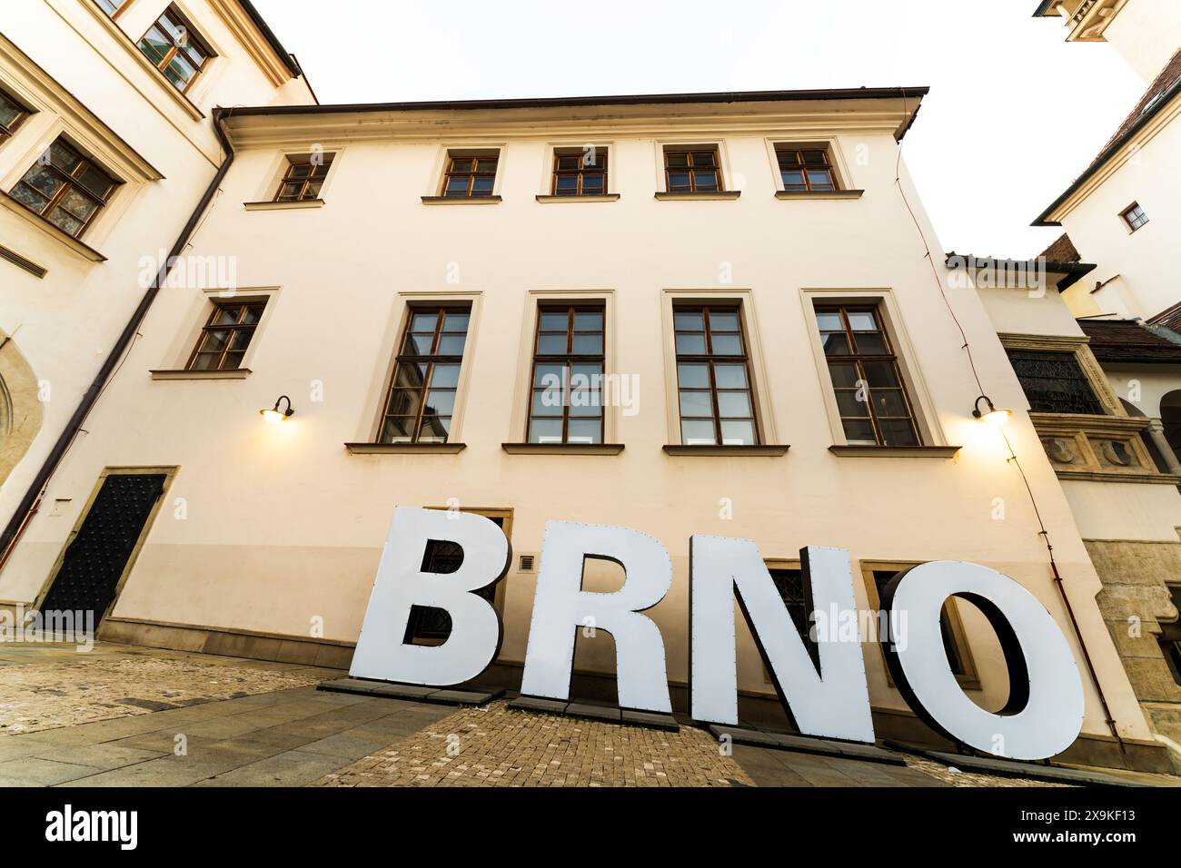 Large BRNO letters, Brno sign at the Old Town Hall, a historical ...