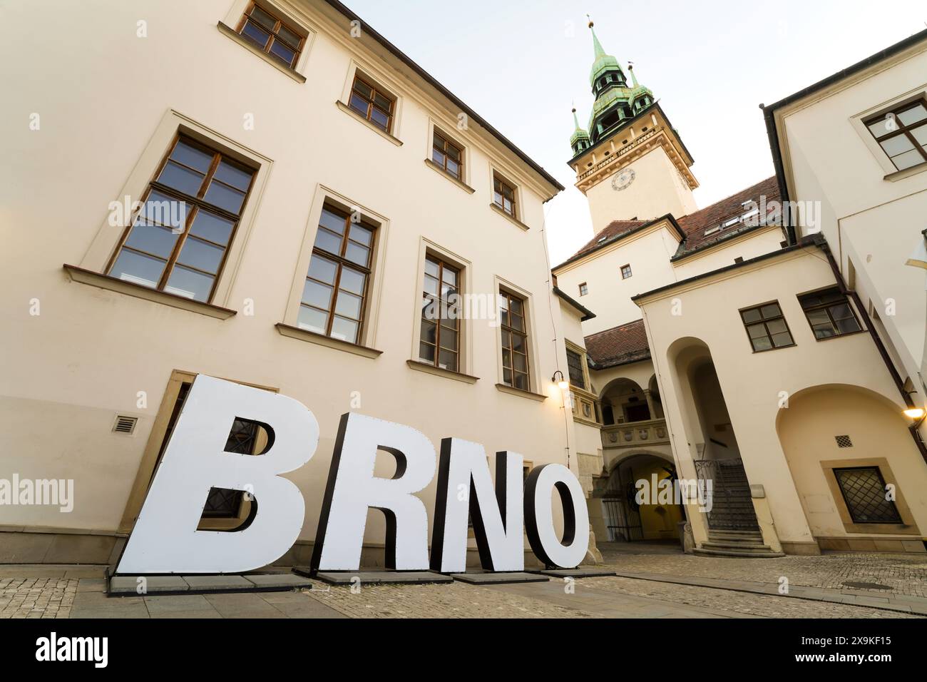 Large Brno sign inside the Old Town Hall courtyard with the Old Town ...
