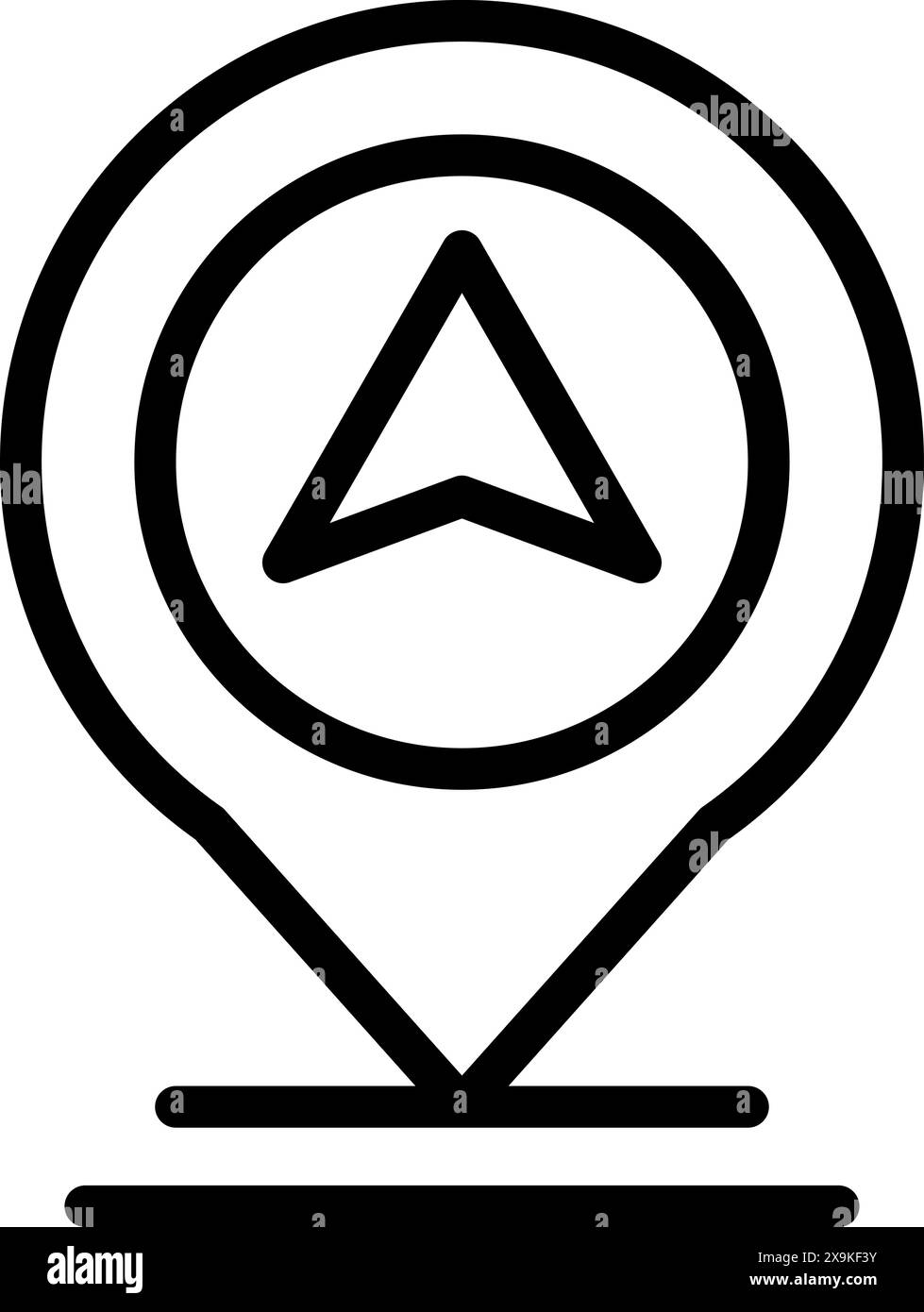 Black and white line art of a location pin featuring a compass symbol ...
