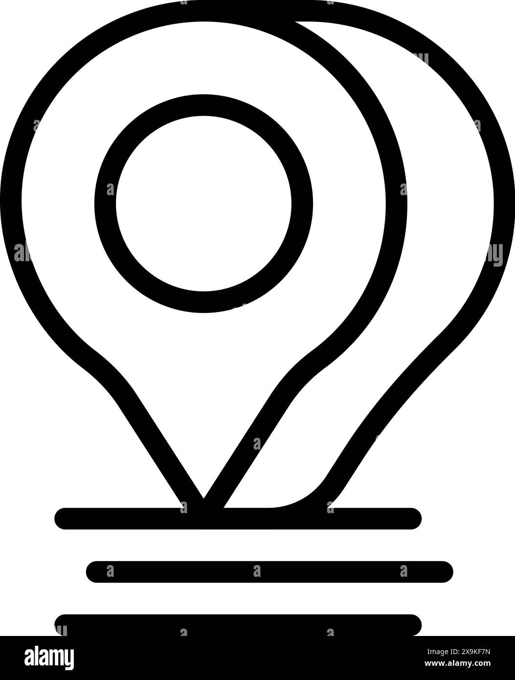 Minimalist black and white vector illustration of a simple location pin icon for map navigation ...