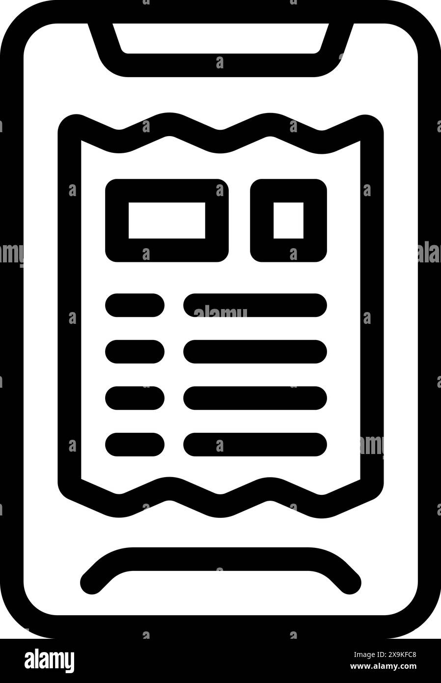 Minimalist black and white smartphone news app icon in flat line art ...