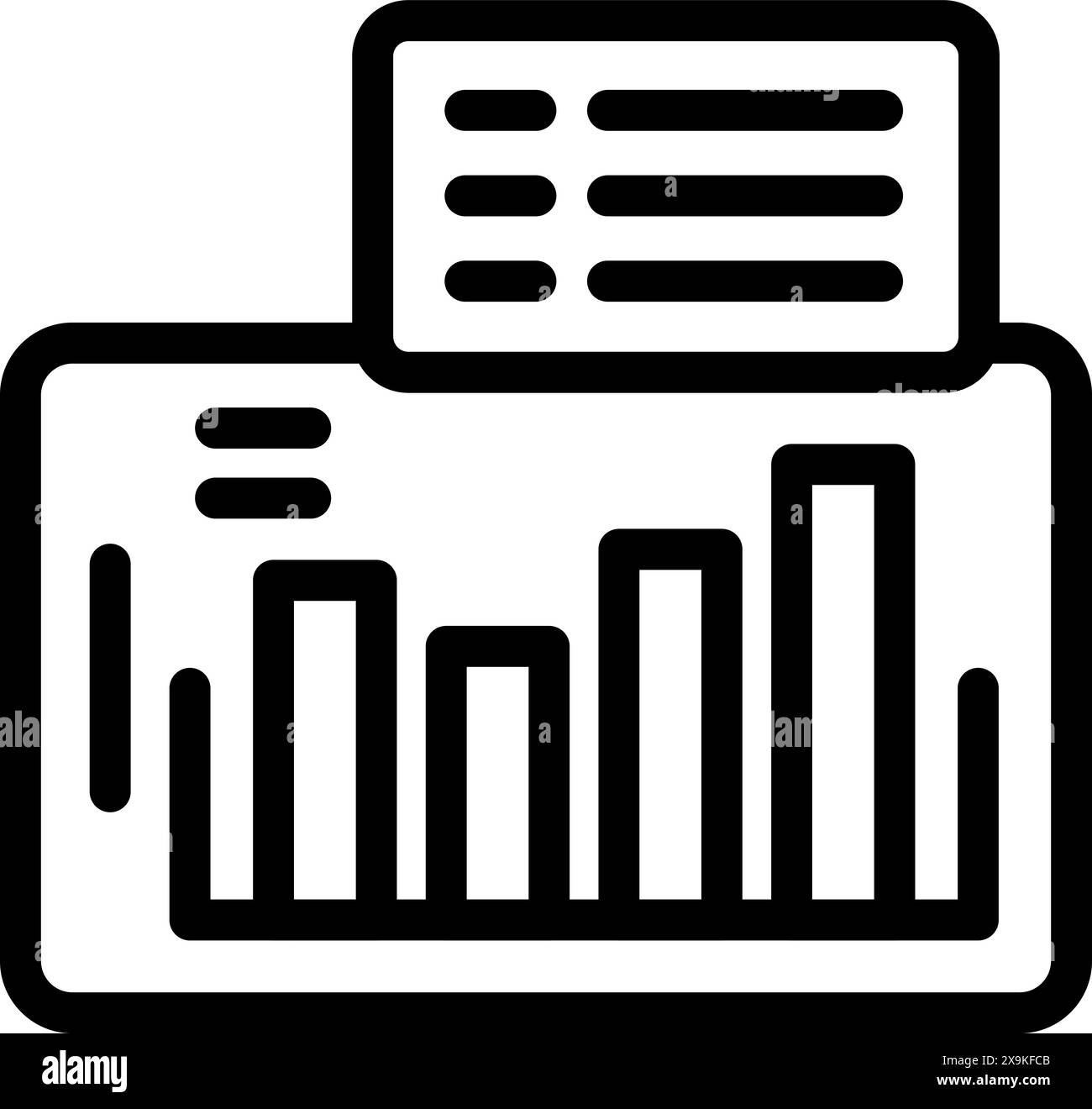 Black and white minimalist icon featuring a bar chart and document ...