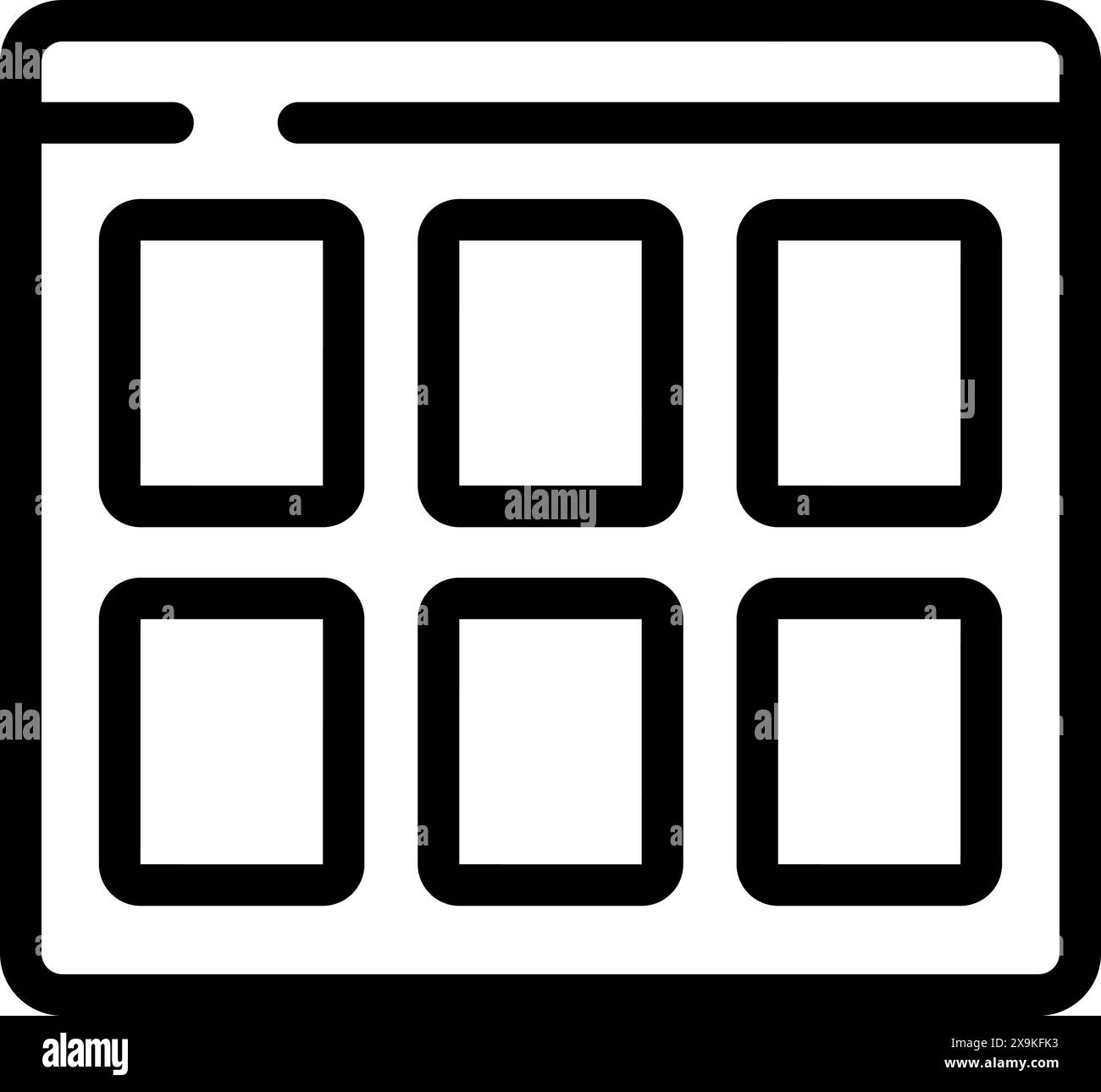 Vector icon of a simplified web browser window with a minimalistic design, in black outline ...