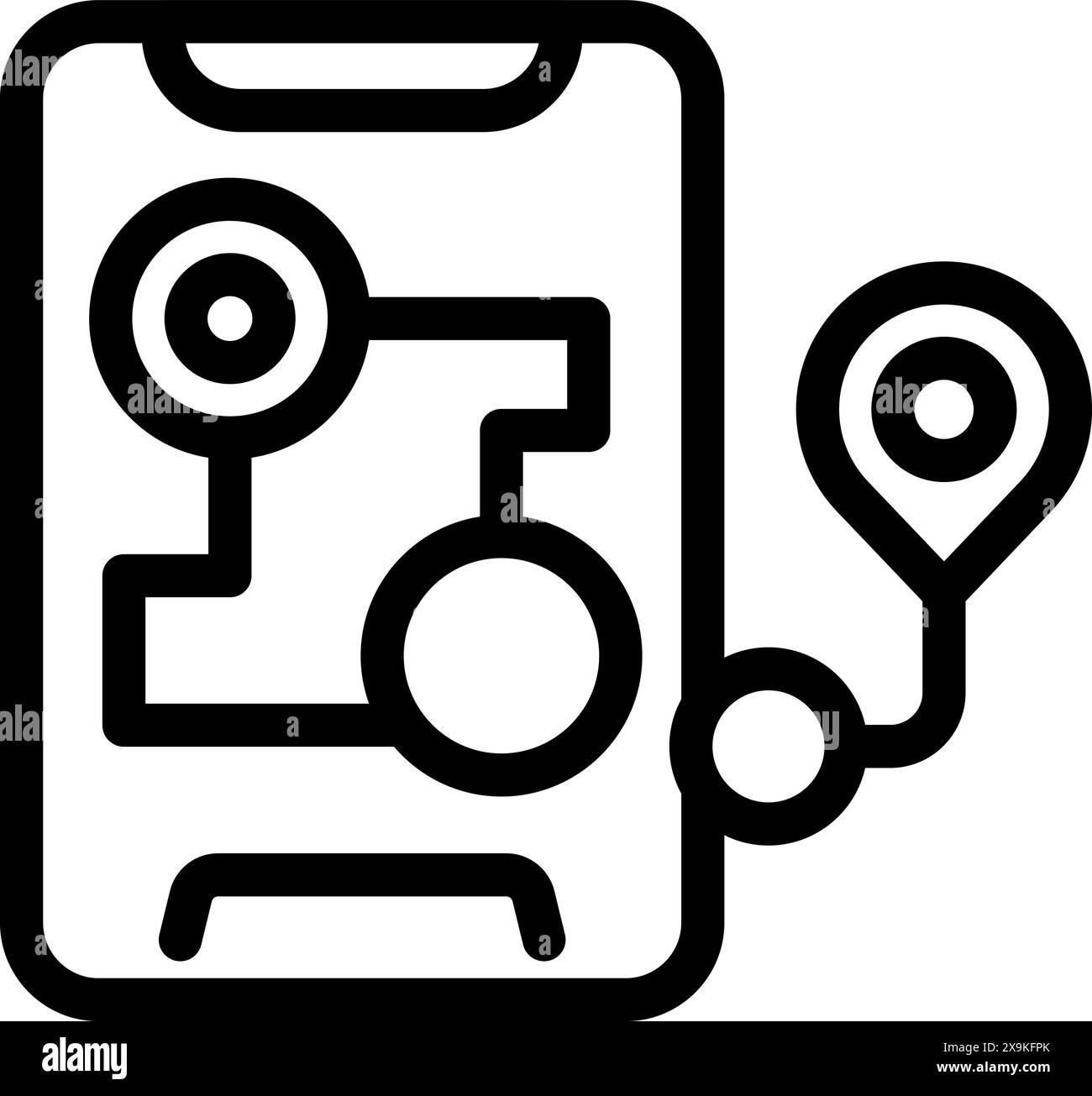 Black and white icon representing a mobile app for navigation and route ...