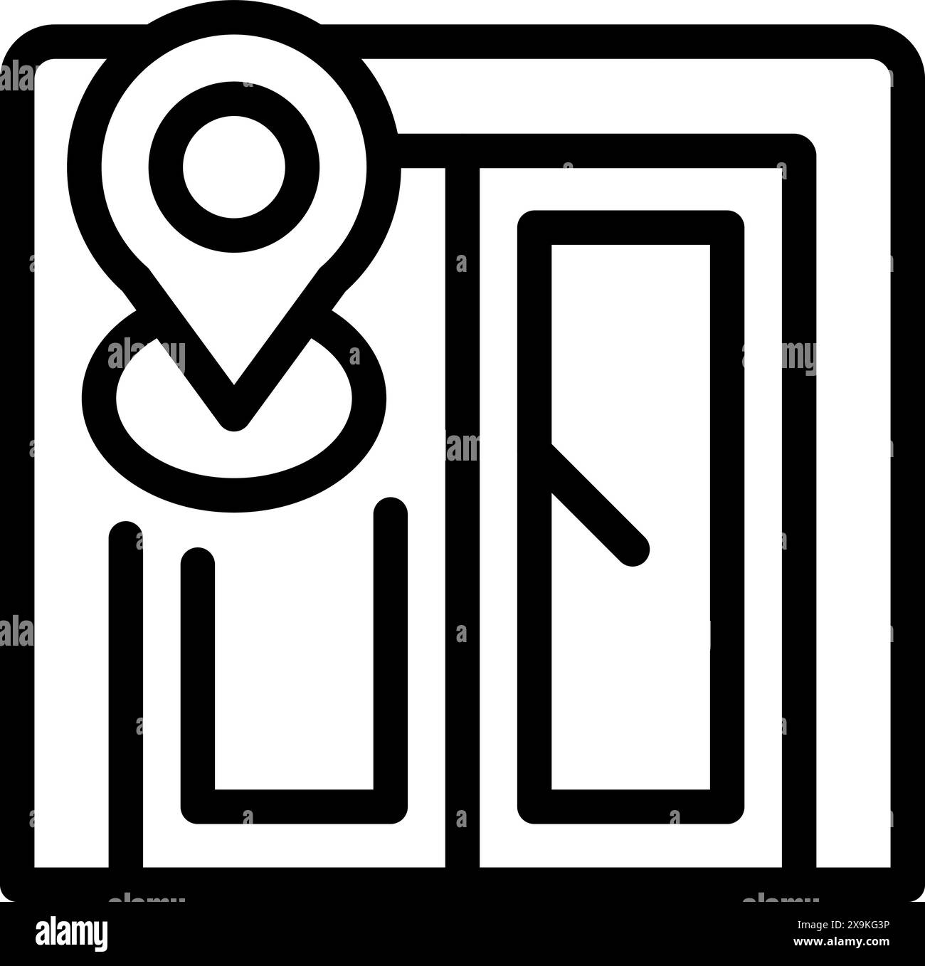 Black and white vector illustration of a map with a location pin and ...