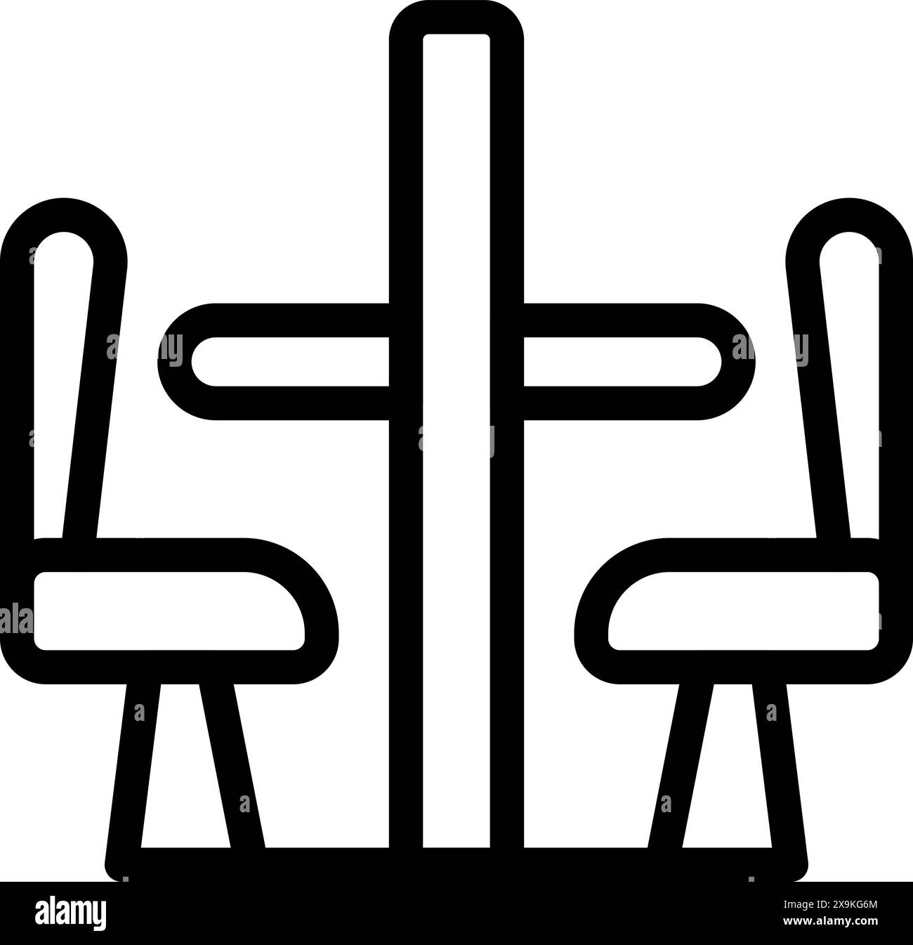 Minimalist black outline illustration of a dining table with chairs ...