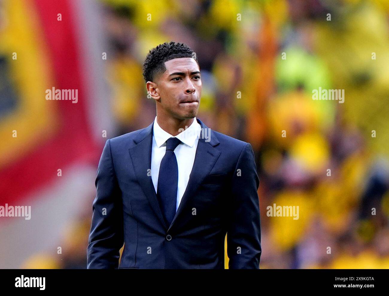 Real Madrid's Jude Bellingham on the pitch ahead of the UEFA Champions ...