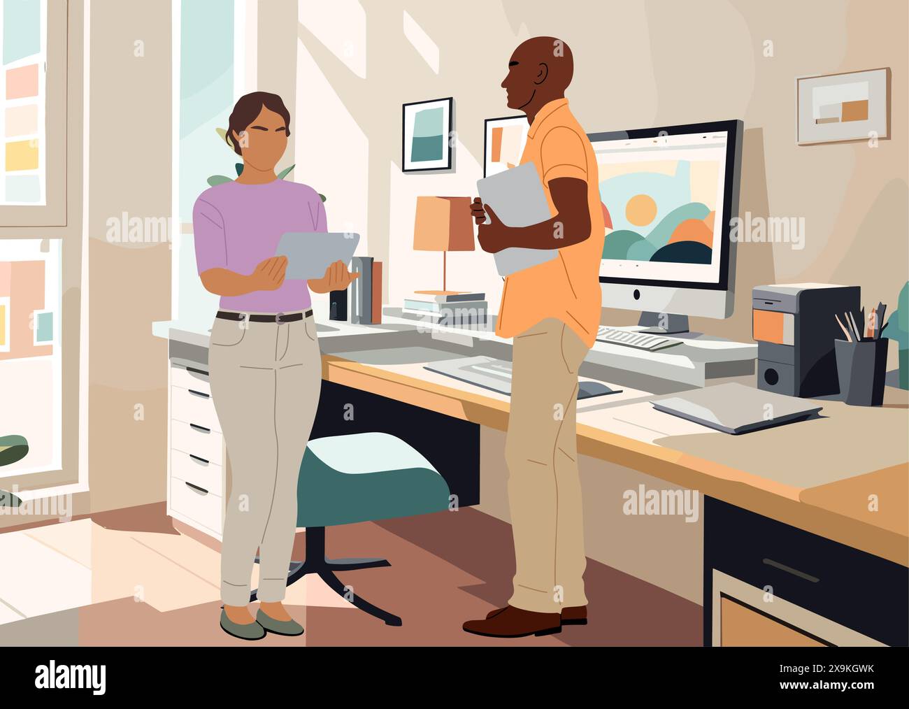 Business people standing in modern office vector Stock Vector Image ...