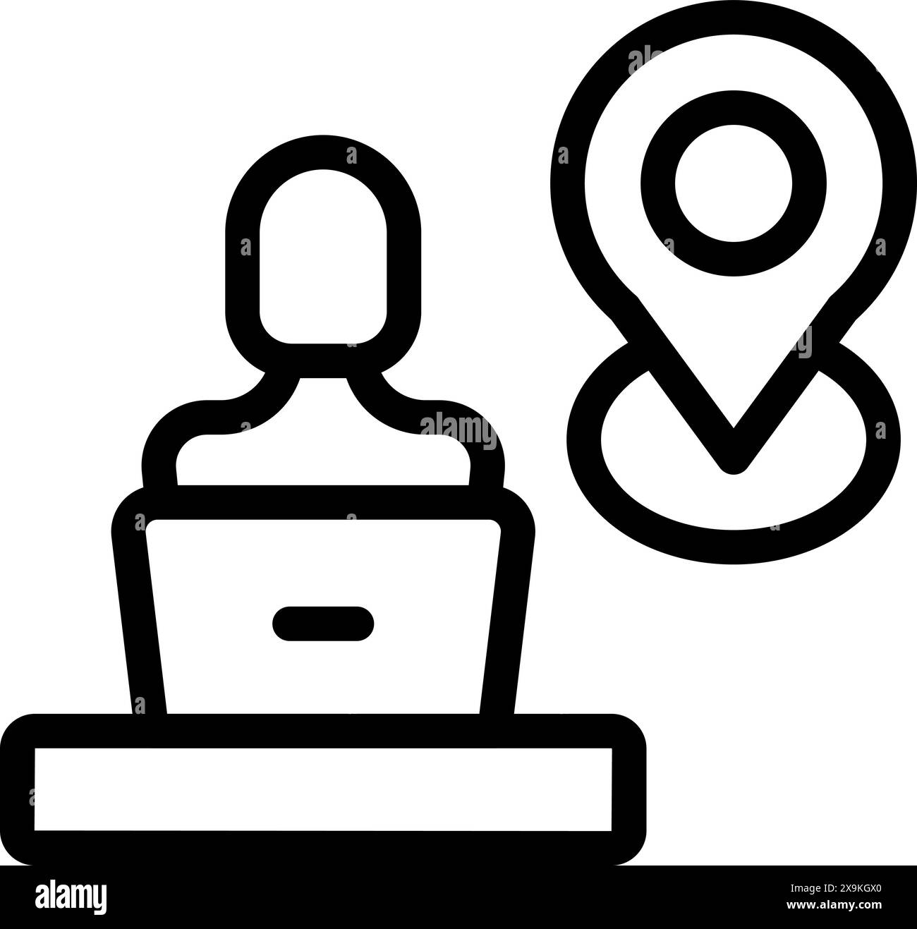 Conceptual icon representing a remote employee with a location pin ...