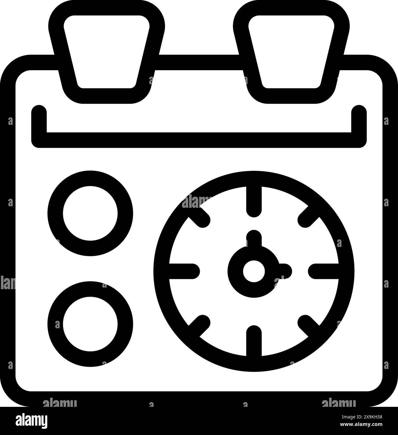 Black and white line art of a calendar combined with a clock ...