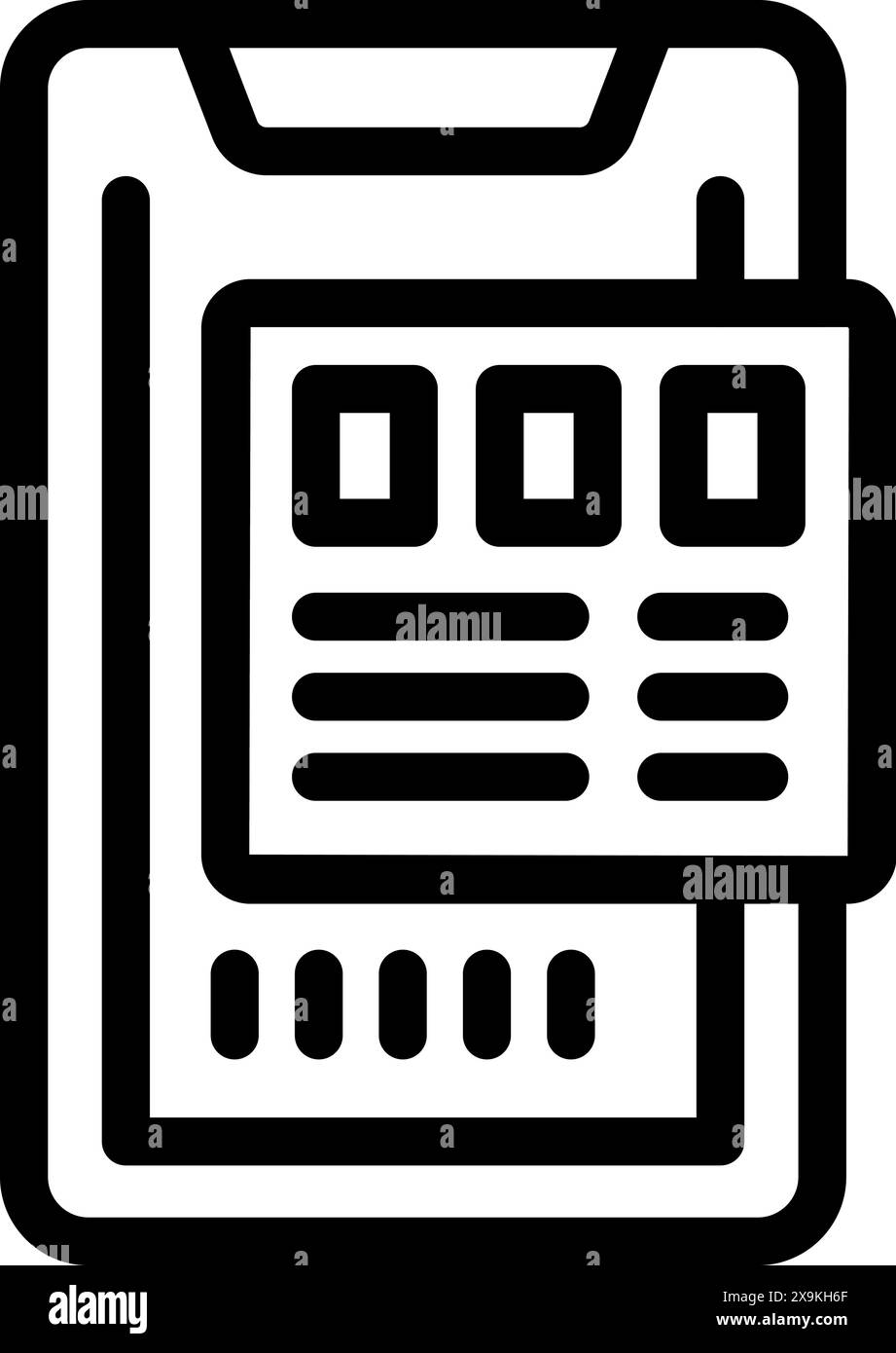 Black outline vector icon representing a clipboard with charts and ...
