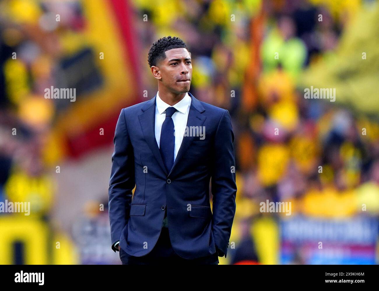 Real Madrid's Jude Bellingham on the pitch ahead of the UEFA Champions ...