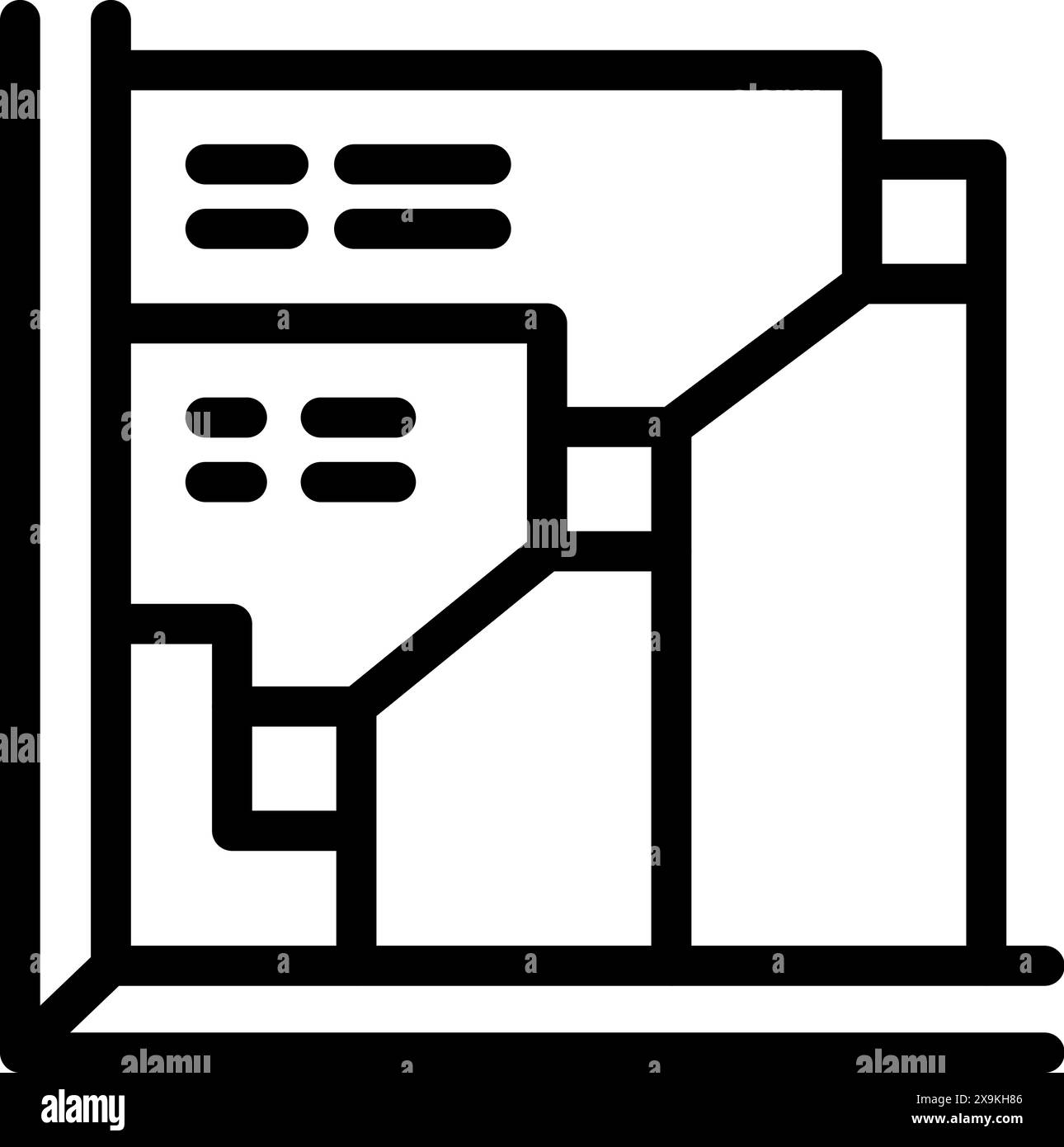 Simplistic black and white illustration depicting an ascending graph ...