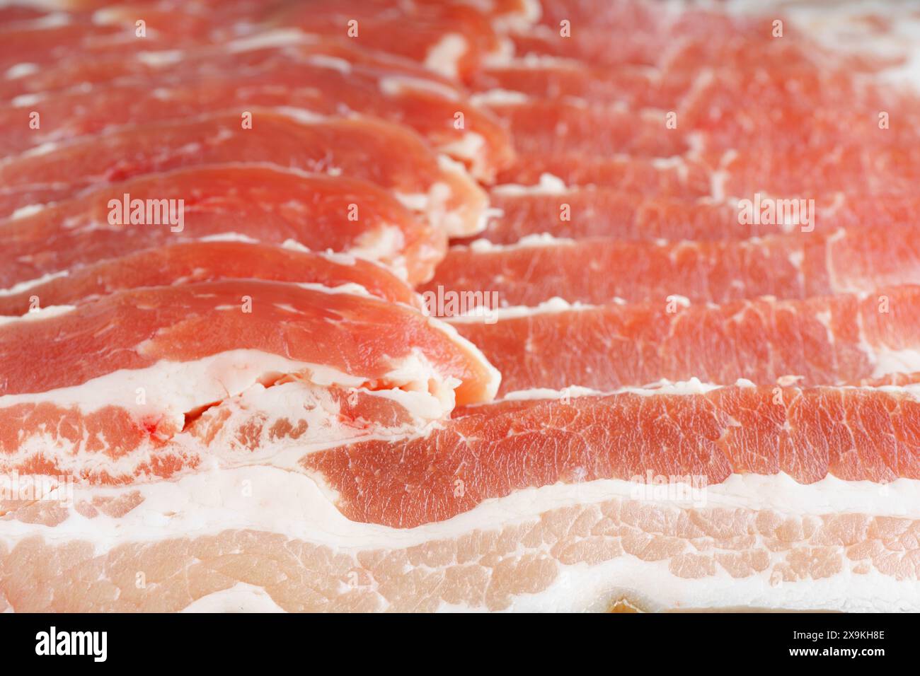 Raw pork bacon texture background close up. Streaky brisket slices ...