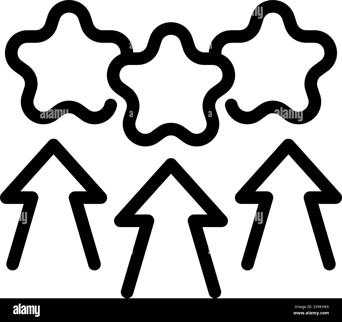 Black outline icons with three arrows directed upwards towards three ...