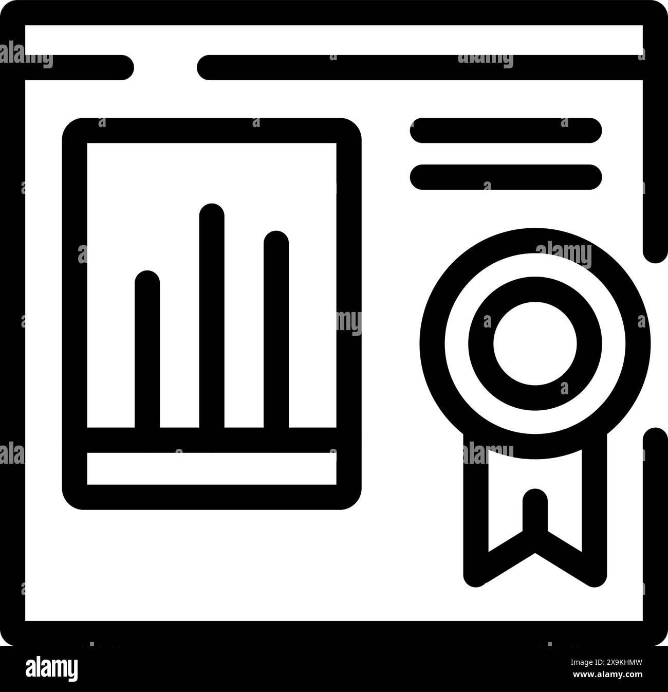 Line art icon illustration of a performance certificate with a bar ...