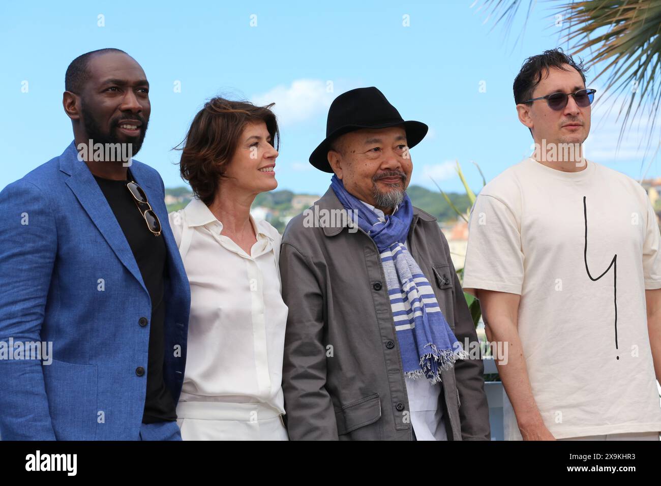 Cannes, France. 17th May, 2024. Cyril Guéï, Irène Jacob, Director Rithy Panh and Grégoire Colin ...