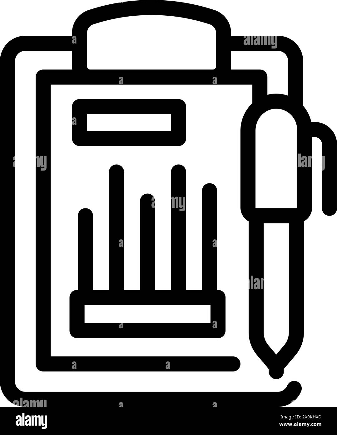 Black outline icon of a clipboard with a chart and pen, representing ...