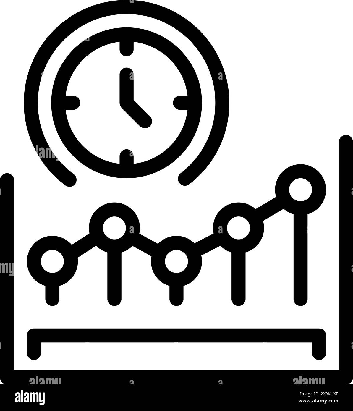 Black line icon representing time efficiency with a clock and rising graph Stock Vector Image ...