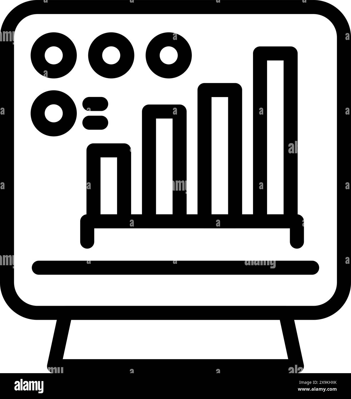 Black and white icon of a computer monitor displaying a bar graph, symbolizing data analysis ...
