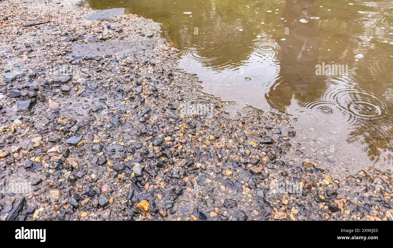 Fire pond in a village cleaned in the spring before the summer season ...