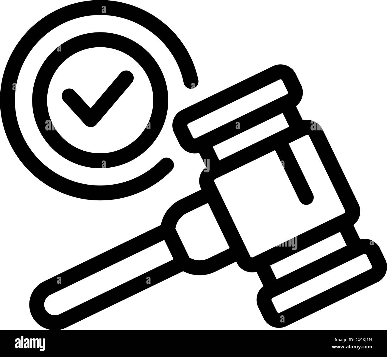 Black and white icon depicting a gavel next to a checkmark, symbolizing ...