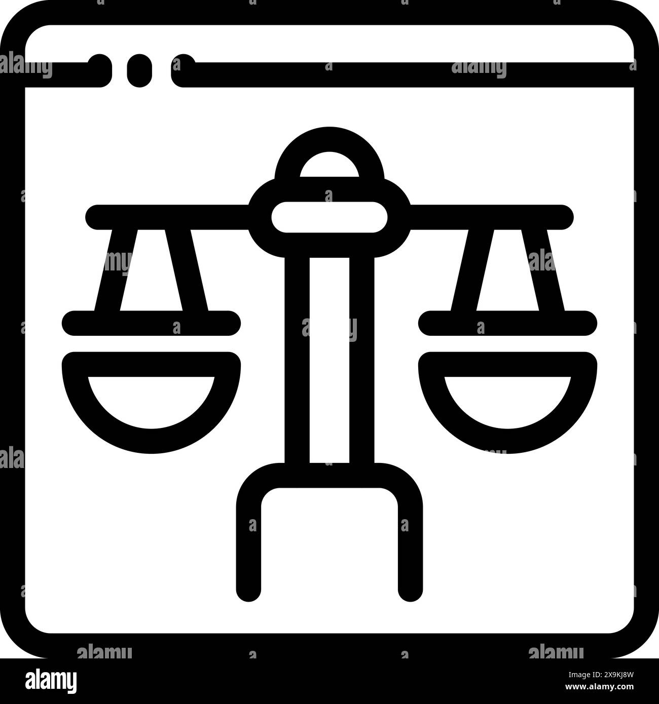 Black outline icon of scales of justice on a simplified web browser ...