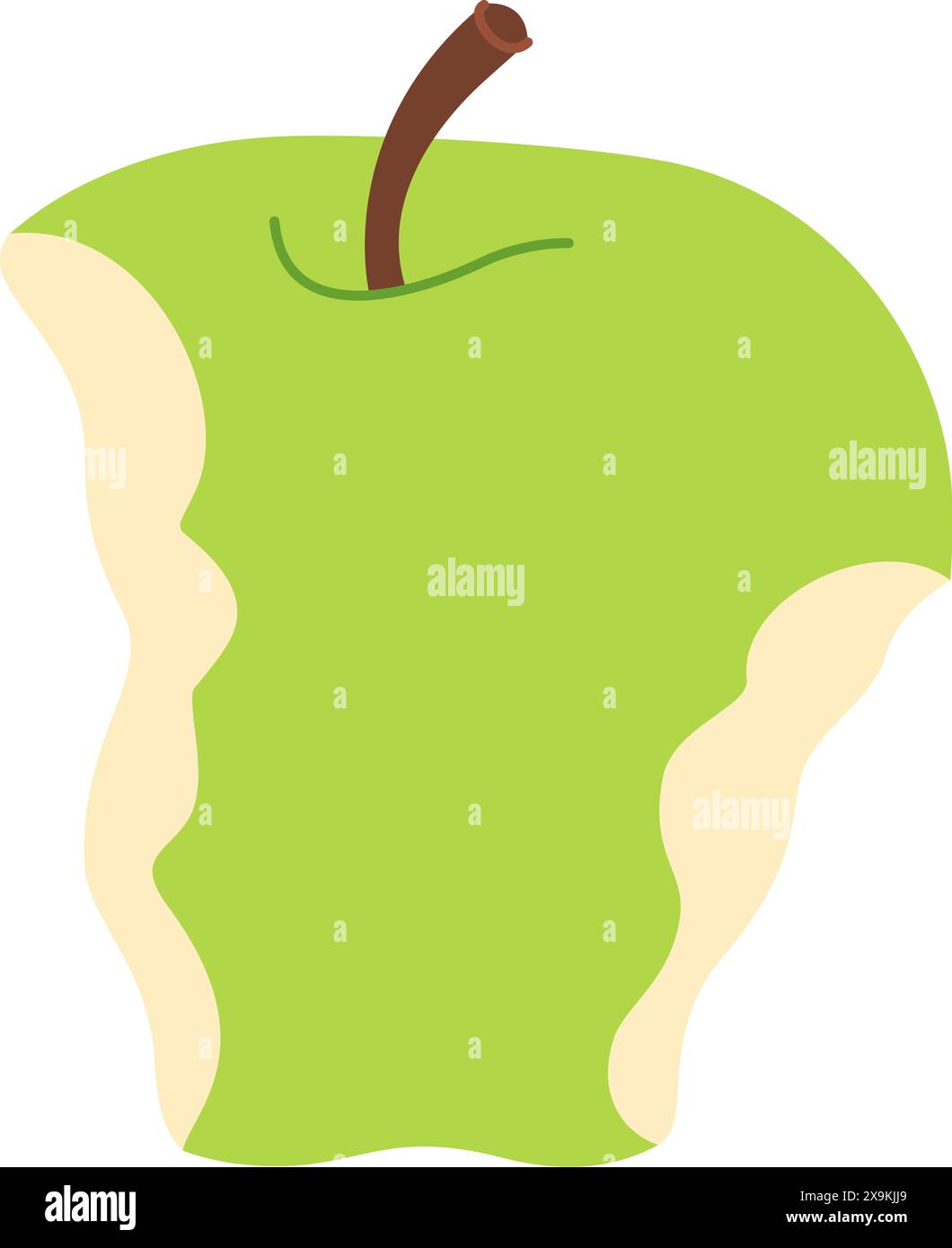 Green apple bitten on both sides. Apple eaten cartoon image art. Hand ...