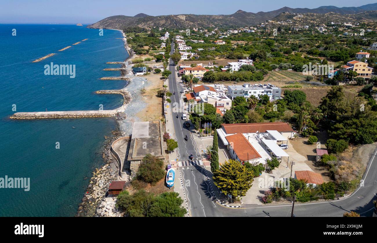 Aerial drone view of Kato Pyrgos, Greek Cypriot village, Republic of ...
