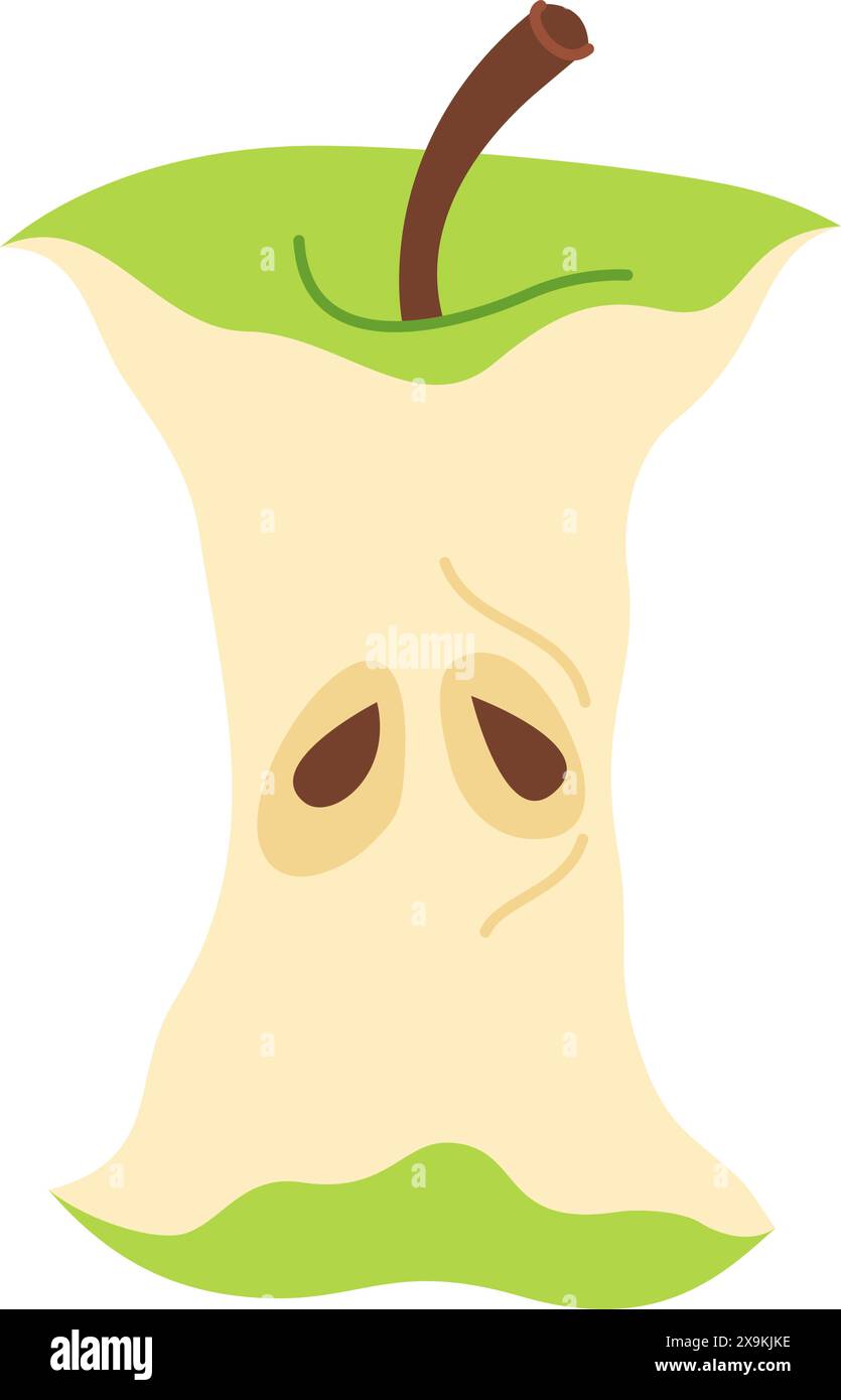 Green Apple Core. Hand drawn trendy flat style isolated. Apple eaten ...