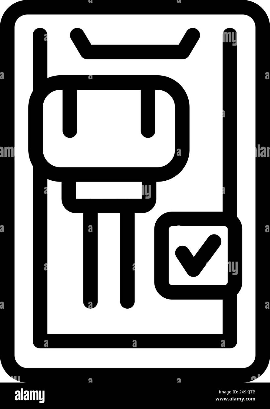 Line art illustration of a power outlet with a check mark, symbolizing ...
