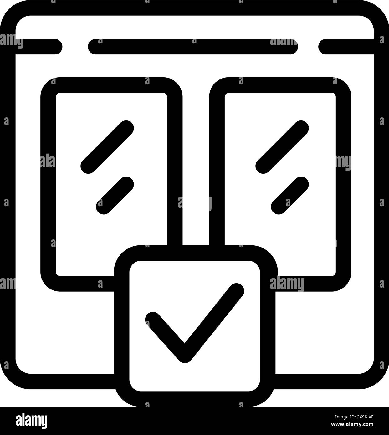 Black and white line art vector of a browser window with a verification ...