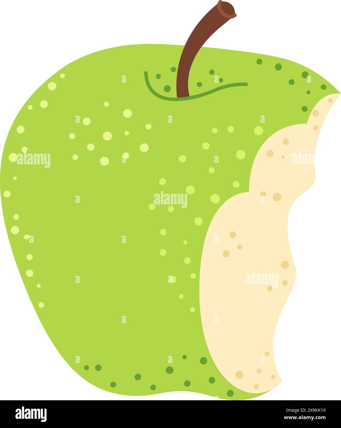 Green juicy bitten apple. Apple eaten cartoon image art. Hand drawn ...