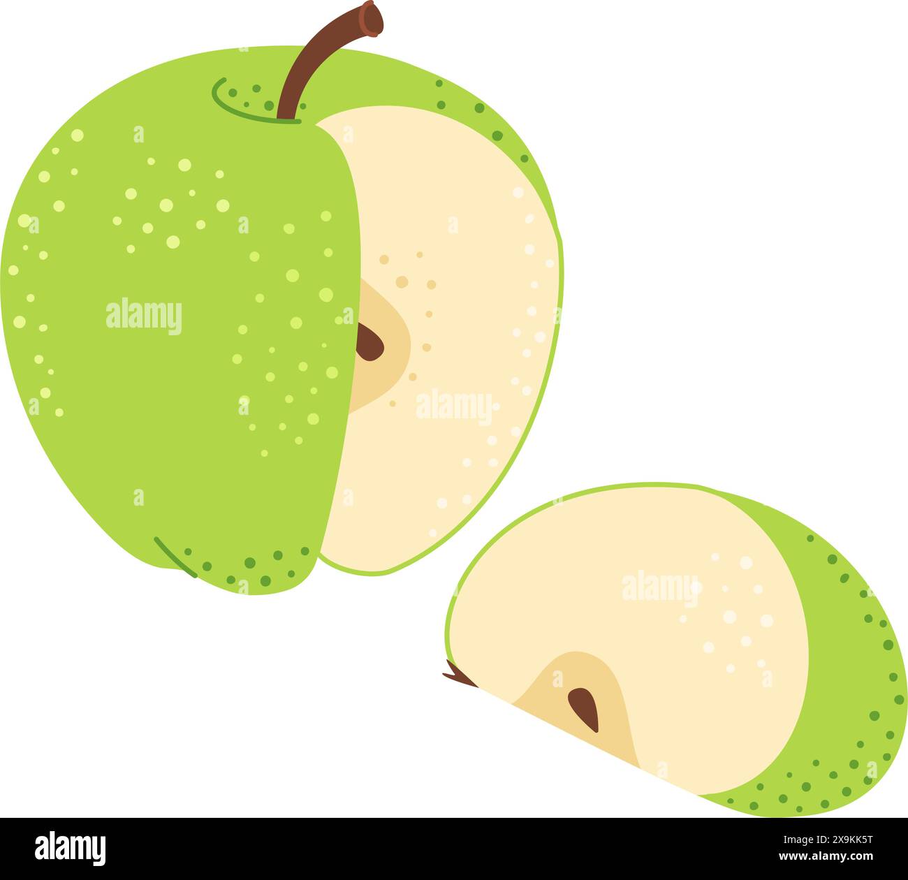 Cut apple with apple wedge cartoon set. Cross section of cut apple ...