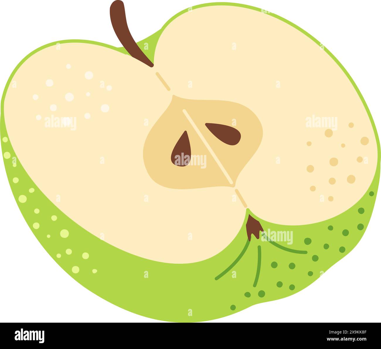 Green apple cut in half. One piece of green fruit with seeds. Apple ...