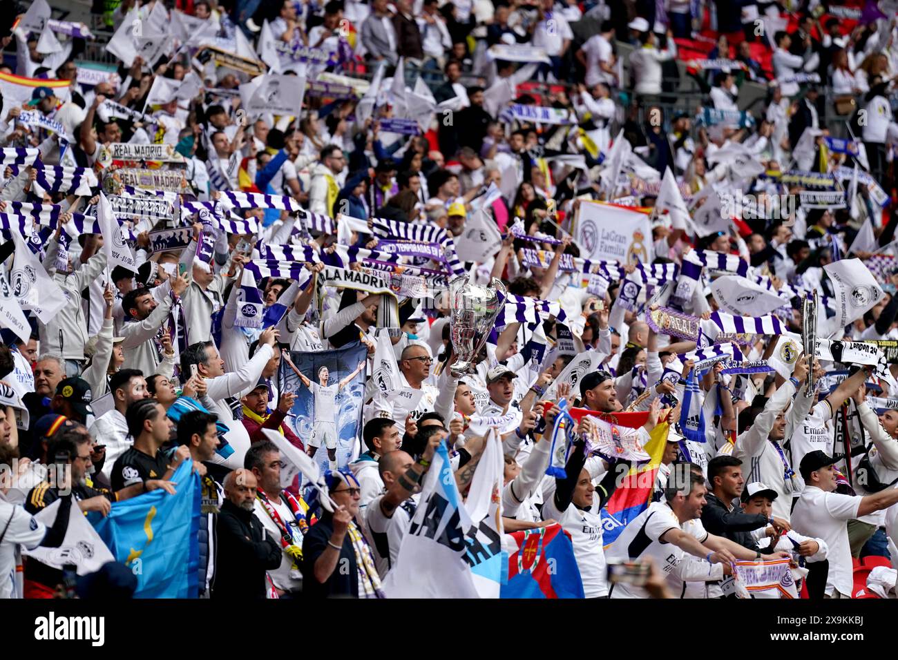 Real Madrid fans in the stands ahead of the UEFA Champions League final ...