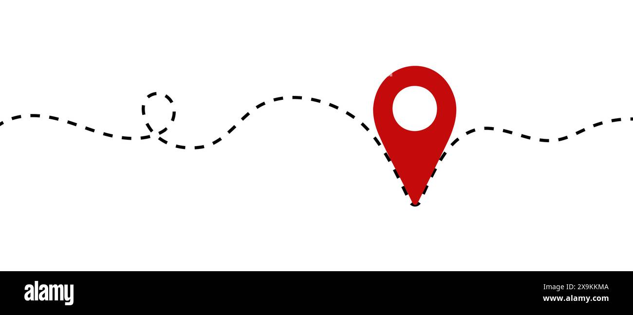 Continuous one line drawing of path and red Location pointers. Map pin ...
