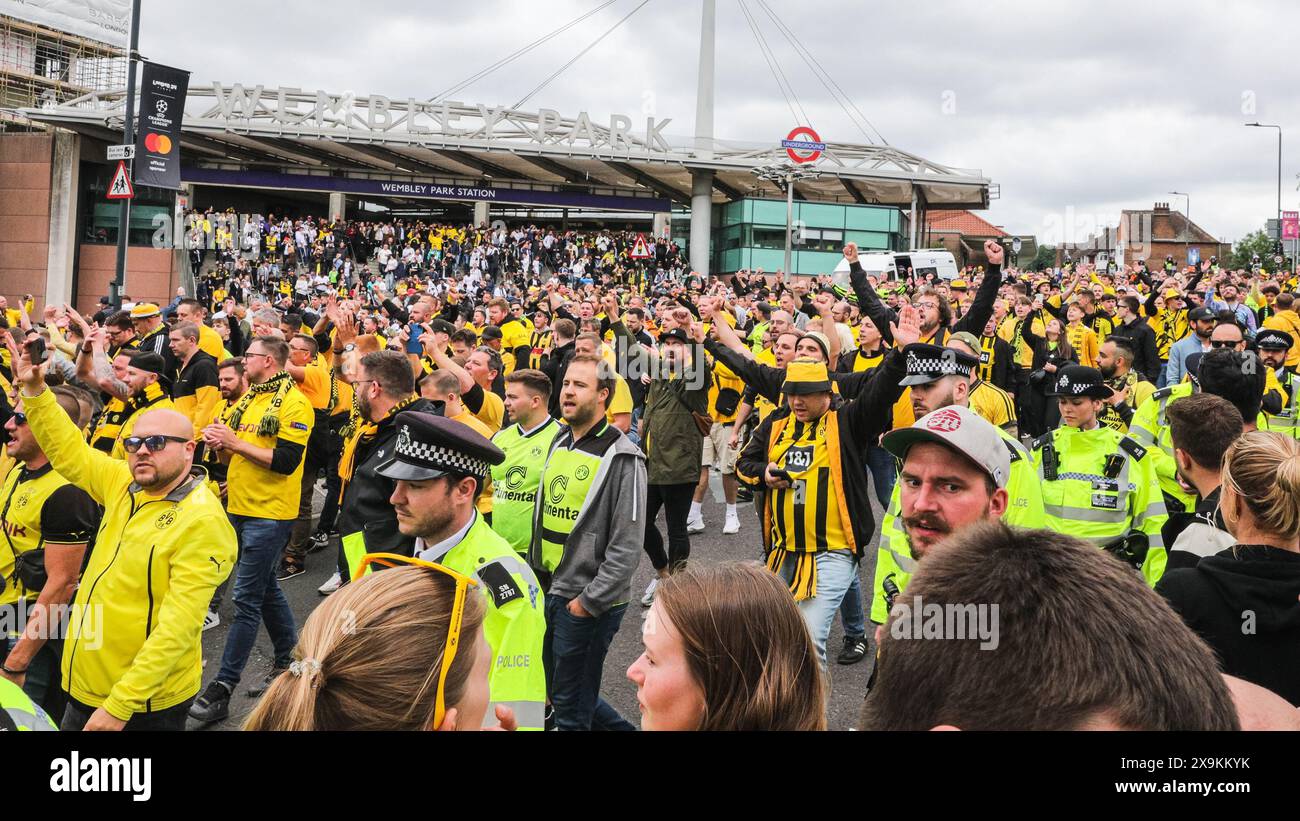 London, UK. 01st June, 2024. The 'Ultras', BVB hardcore fans arrive ...