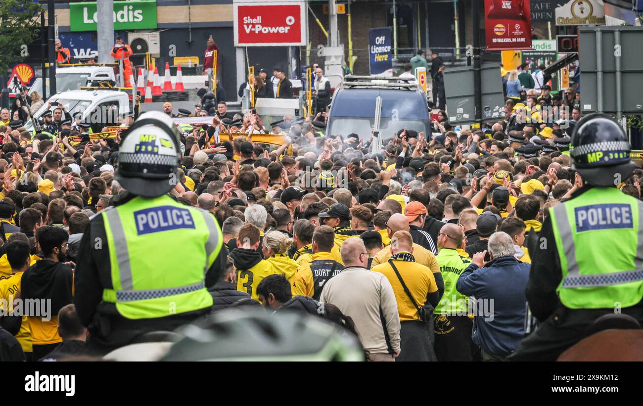 London, UK. 01st June, 2024. The 'Ultras', BVB hardcore fans arrive ...