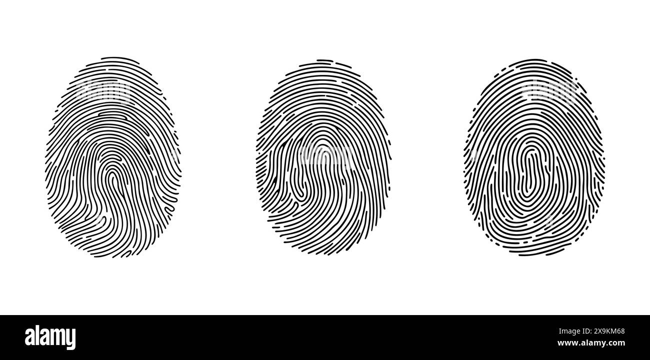Fingerprint vector icon set. Personal id identity. Press finger, scan ...