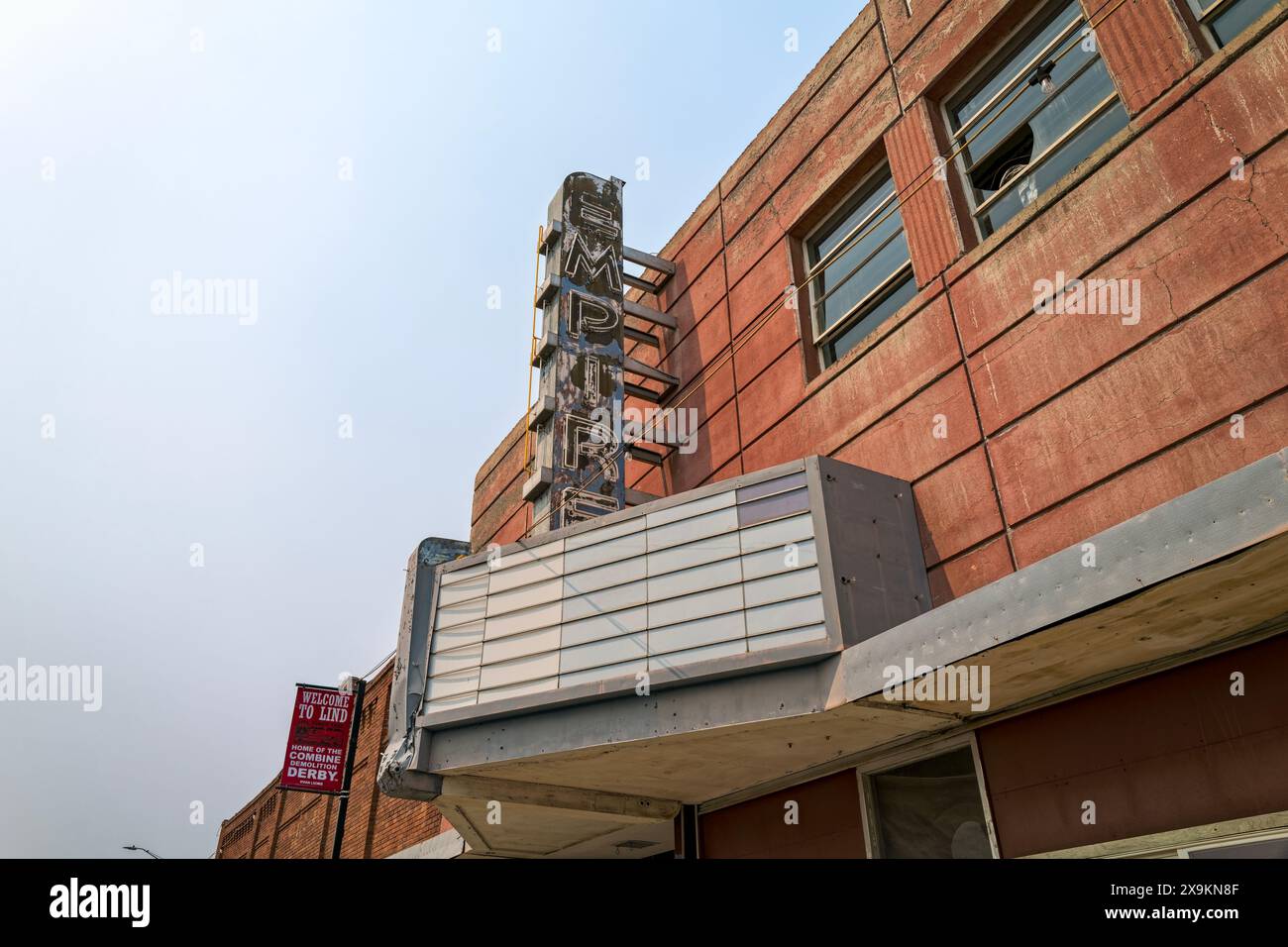 Upward view of the marquee of the abandoned Empire Theatre in the ...