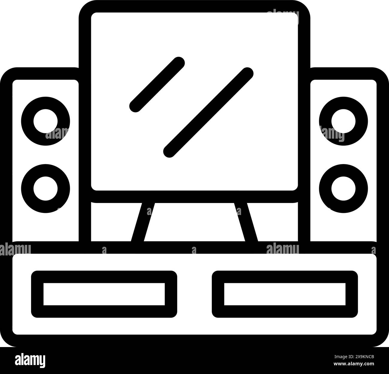 Line art icon depicting a television and speakers, perfect for ...