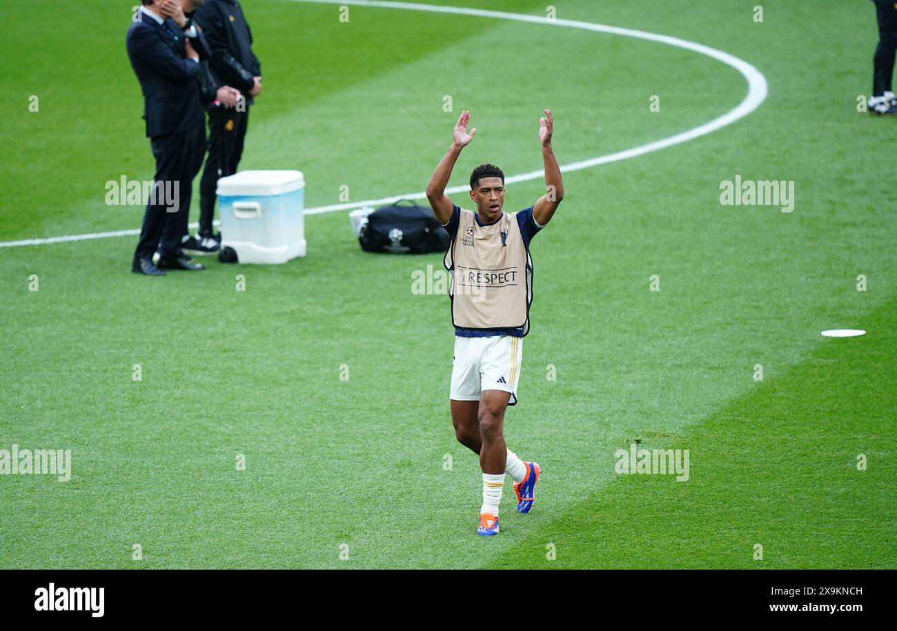 Real Madrid's Jude Bellingham during their side’s warm-up before the ...